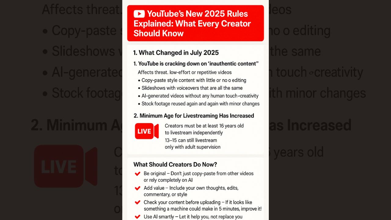 YouTube’s New 2025 Rules Explained: What Every Creator Should Know